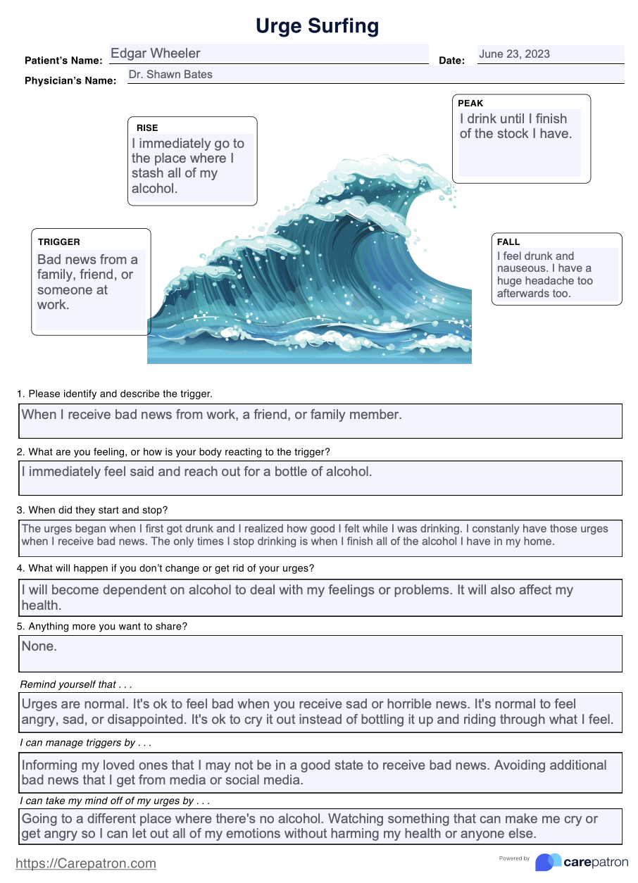 Urge Surfing Worksheet & Example | Free PDF Download